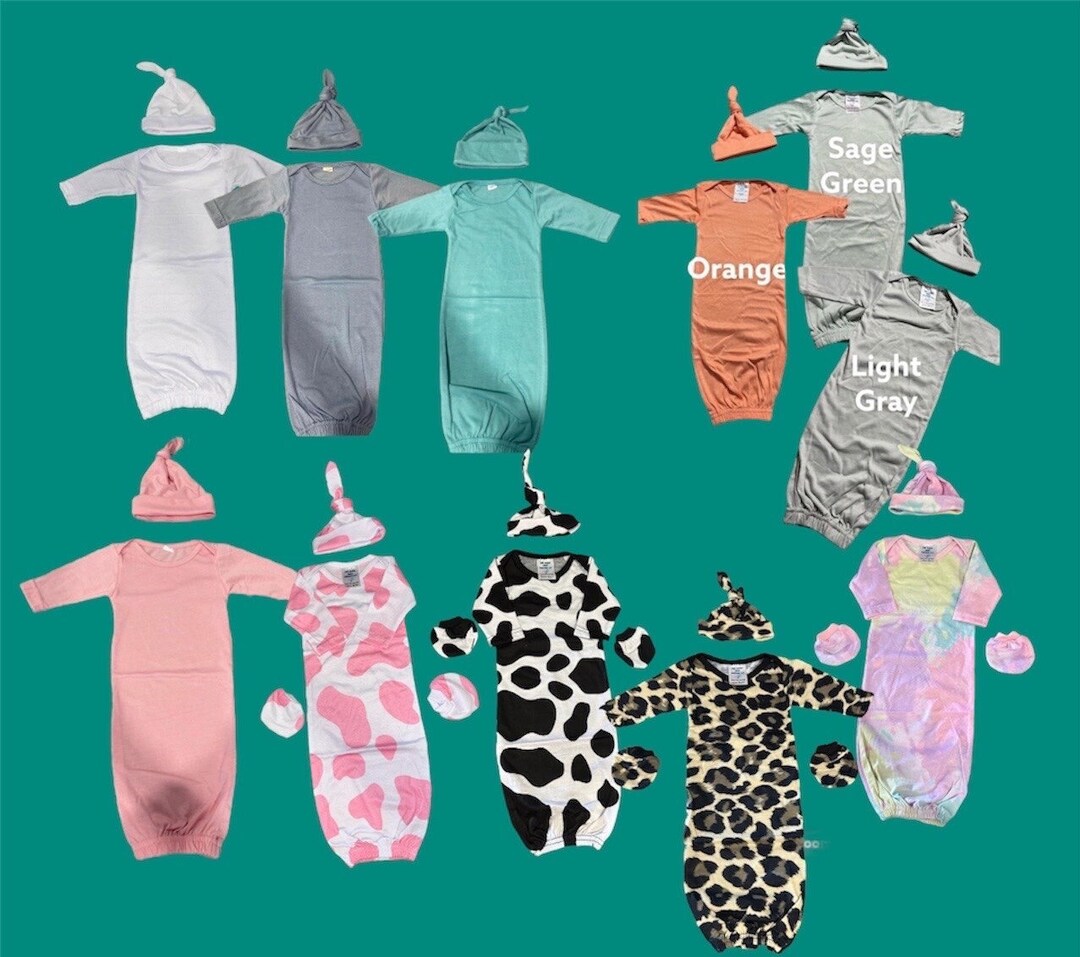 Sublimation Baby Hat and Gown Set With Matching Mittens Blank Newborn ...