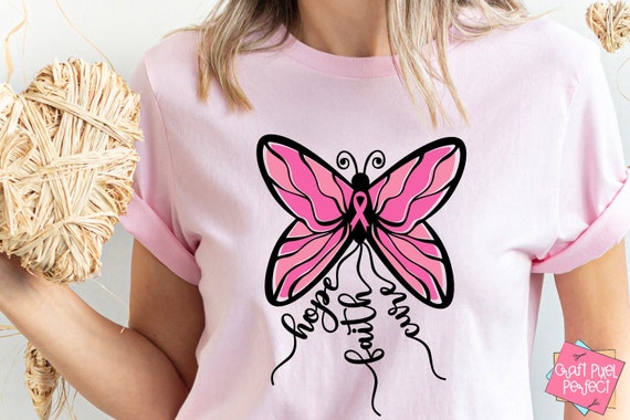 Breast Cancer Butterfly Svg Hope Faith Cure Pink Ribbon Svg - Etsy