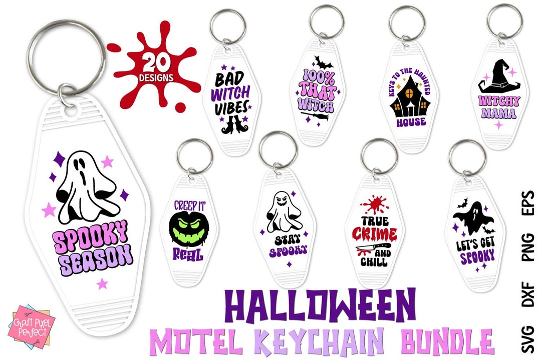 Halloween Motel Keychain SVG Bundle, Witch Hotel Keychain Svg, Ghouls ...