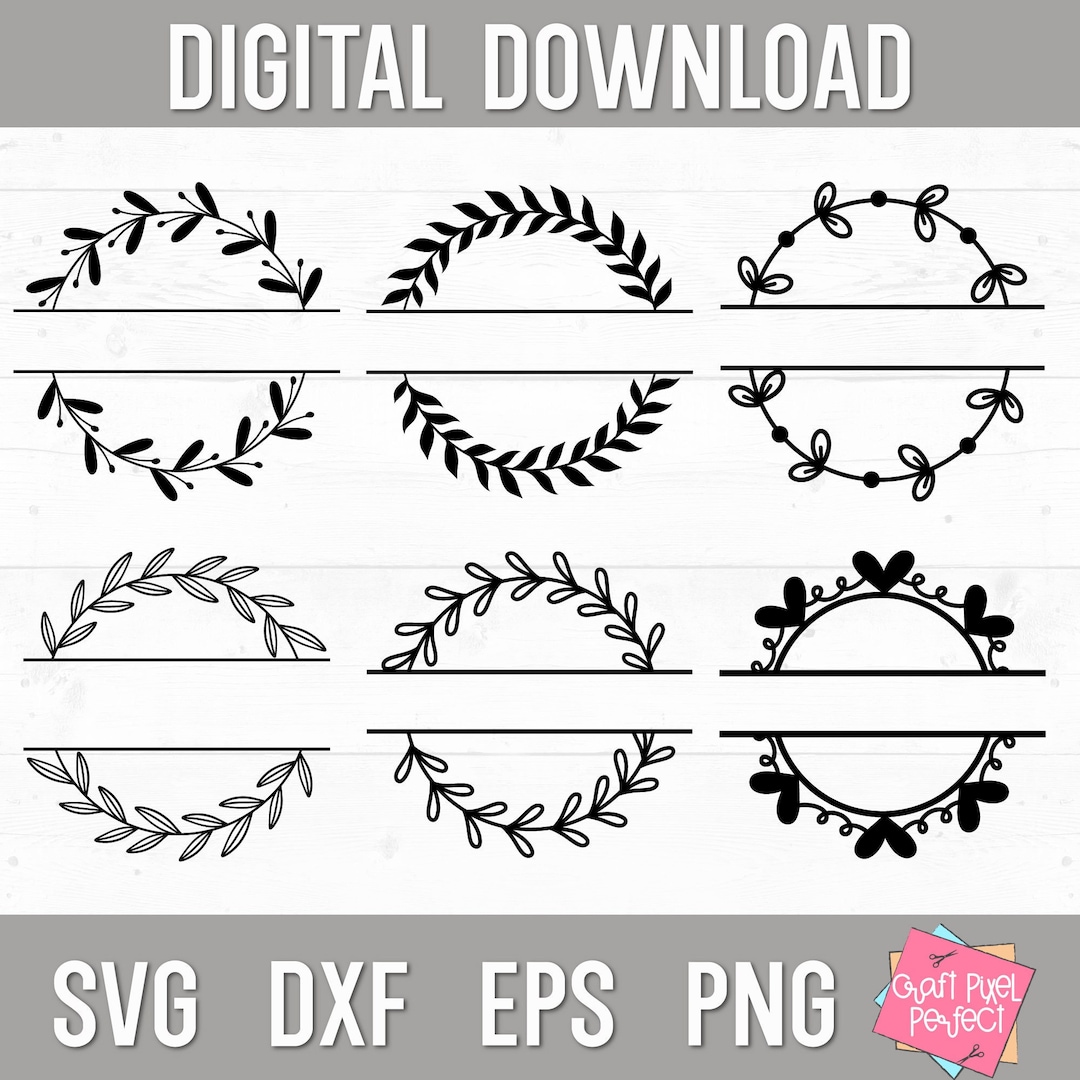 Split Wreath Svg, Floral Frame Svg, Split Monogram Frame Svg Bundle ...