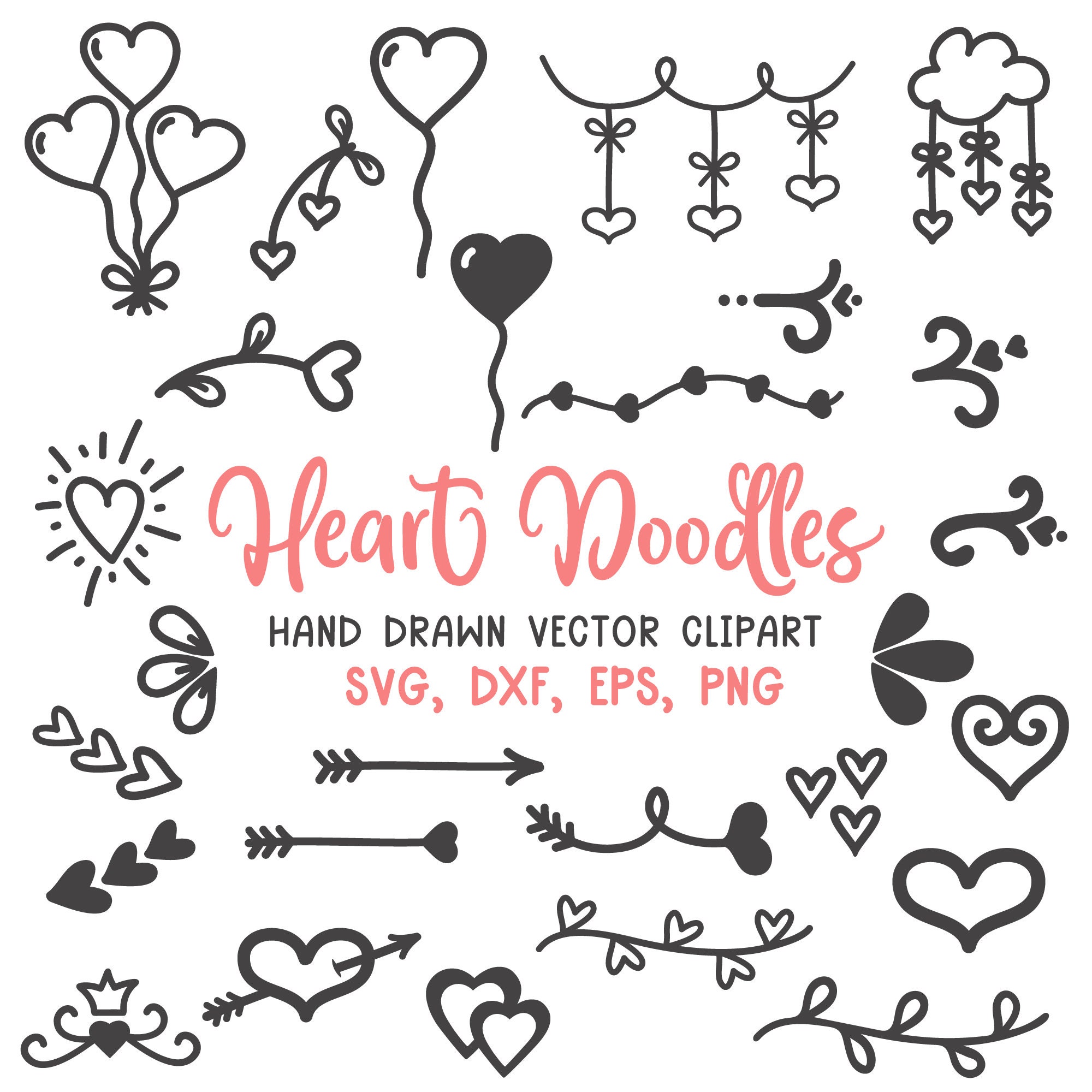 Heart Doodles Svg Heart Svg Valentine Hearts Clip Art Heart - Etsy