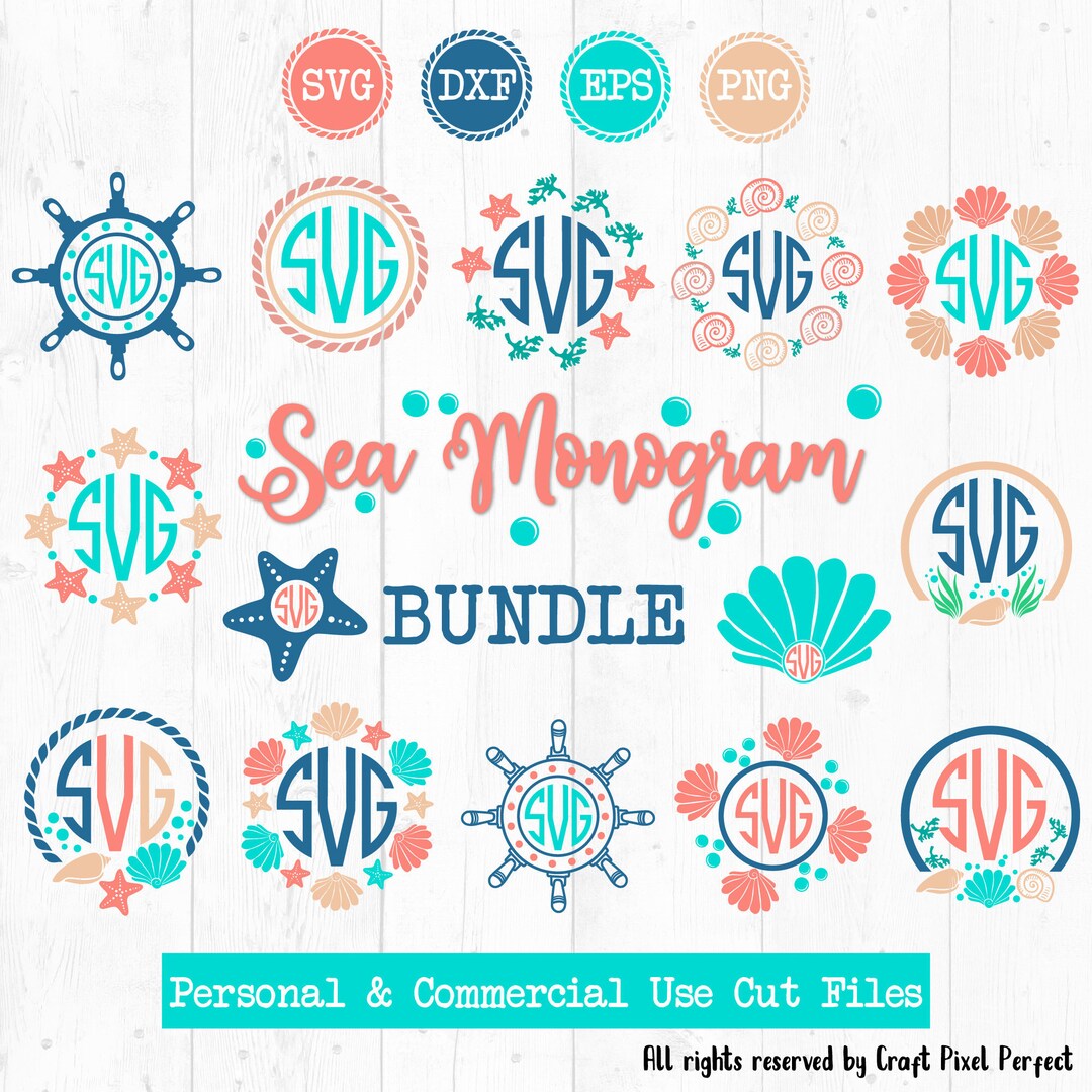 Sea Monogram Svg Sea Shell Monogram Bundle Monogram Bundle - Etsy