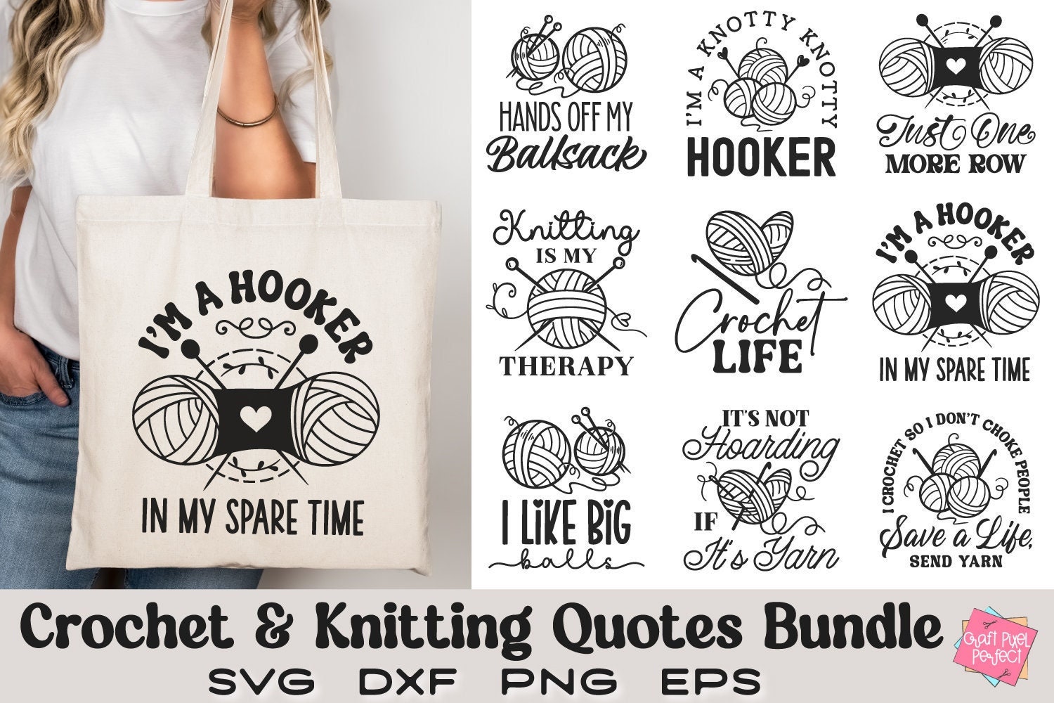 Crochet Quotes Svg, Knitting Svg, Tote Bag Svg Bundle, Funny Crocheting ...