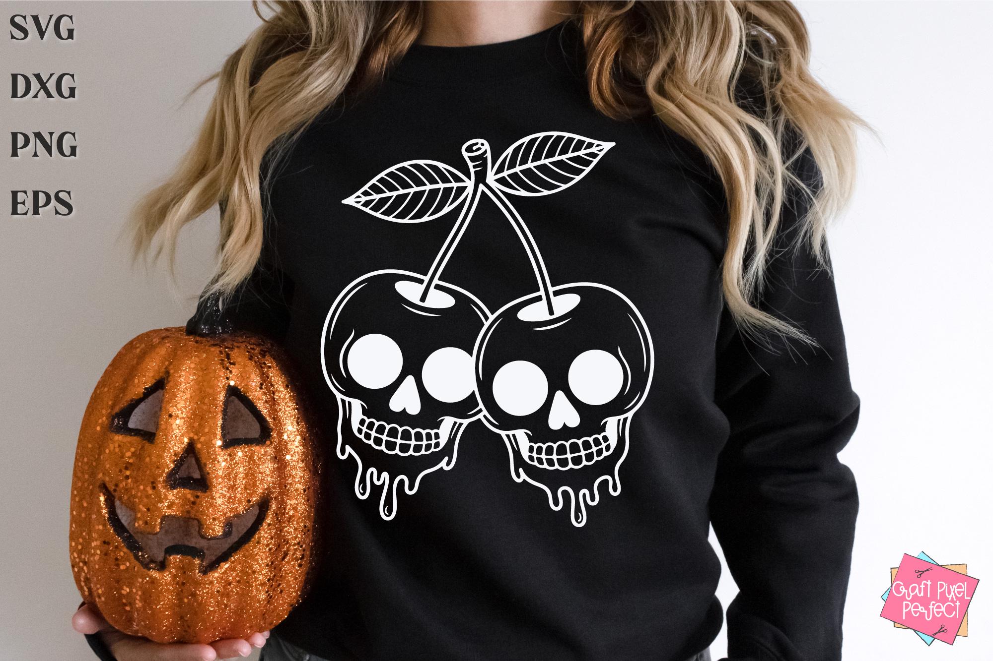 Cherry Skull SVG PNG, Spooky Cute Halloween Clipart, Creepy Fruit Skull ...