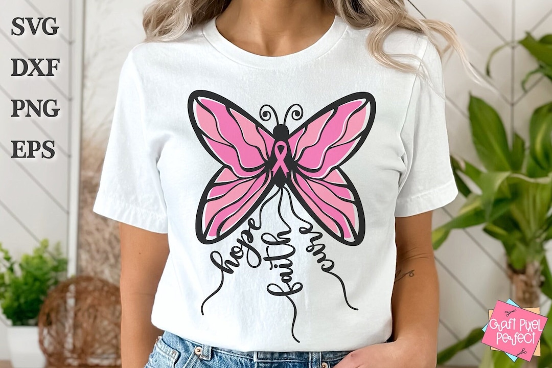 Breast Cancer Butterfly Svg, Hope Faith Cure, Pink Ribbon Svg, Breast ...