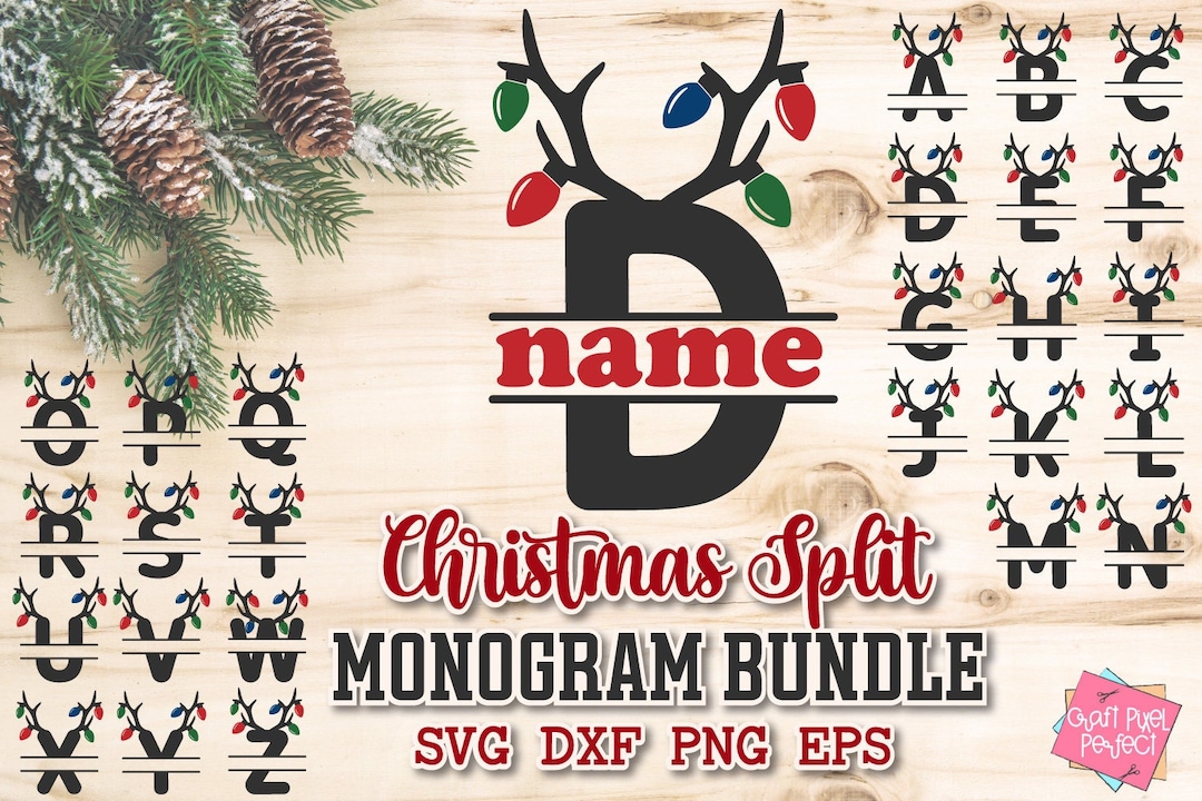 Christmas Split Letters Monogram Svg Bundle, Antlers Split Alphabet ...