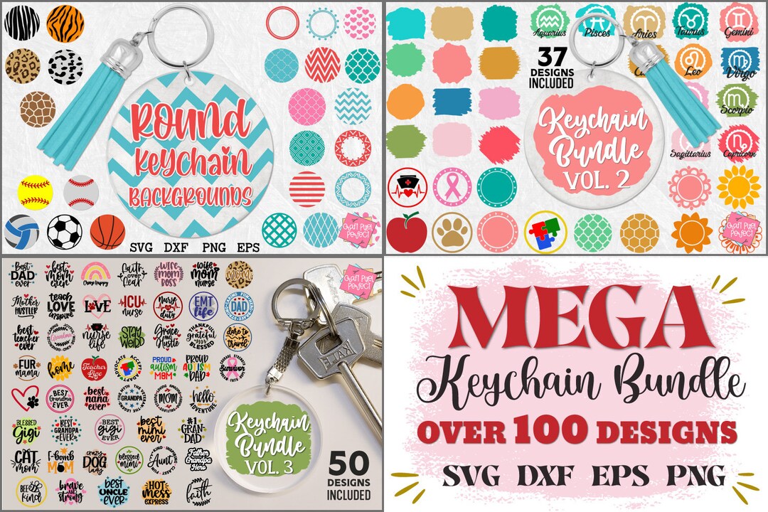 Keychain Mega Bundle Svg, Round Key Chain Svg, Keyring Svg, Sayings for ...