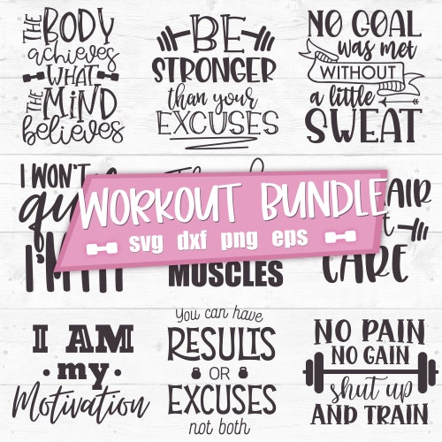 Workout SVG Bundle Exercise Quotes Fitness Quotes Fitness - Etsy