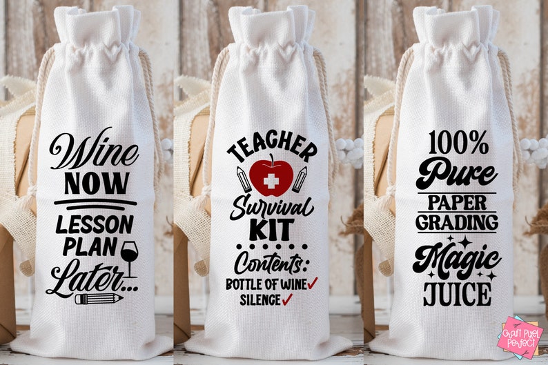 Teacher Appreciation SVG Teacher Wine Bag SVG Bundle Funny - Etsy