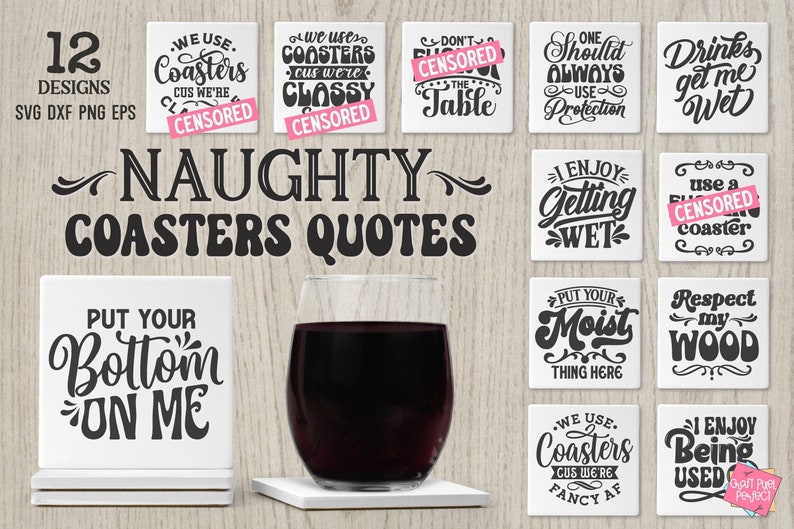 Naughty Coaster Quotes Svg Bundle Funny Coaster Sayings Etsy