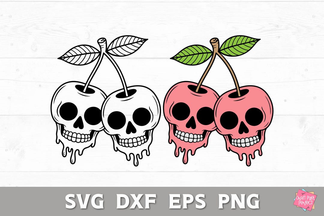 Cherry Skull SVG PNG, Spooky Cute Halloween Clipart, Creepy Fruit Skull Design for Cricut ...