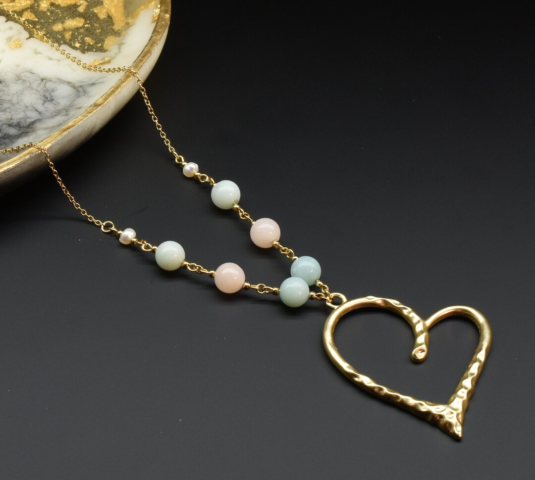 Big Open Heart Necklace /boho / Big Heart / Gold Necklace /long ...