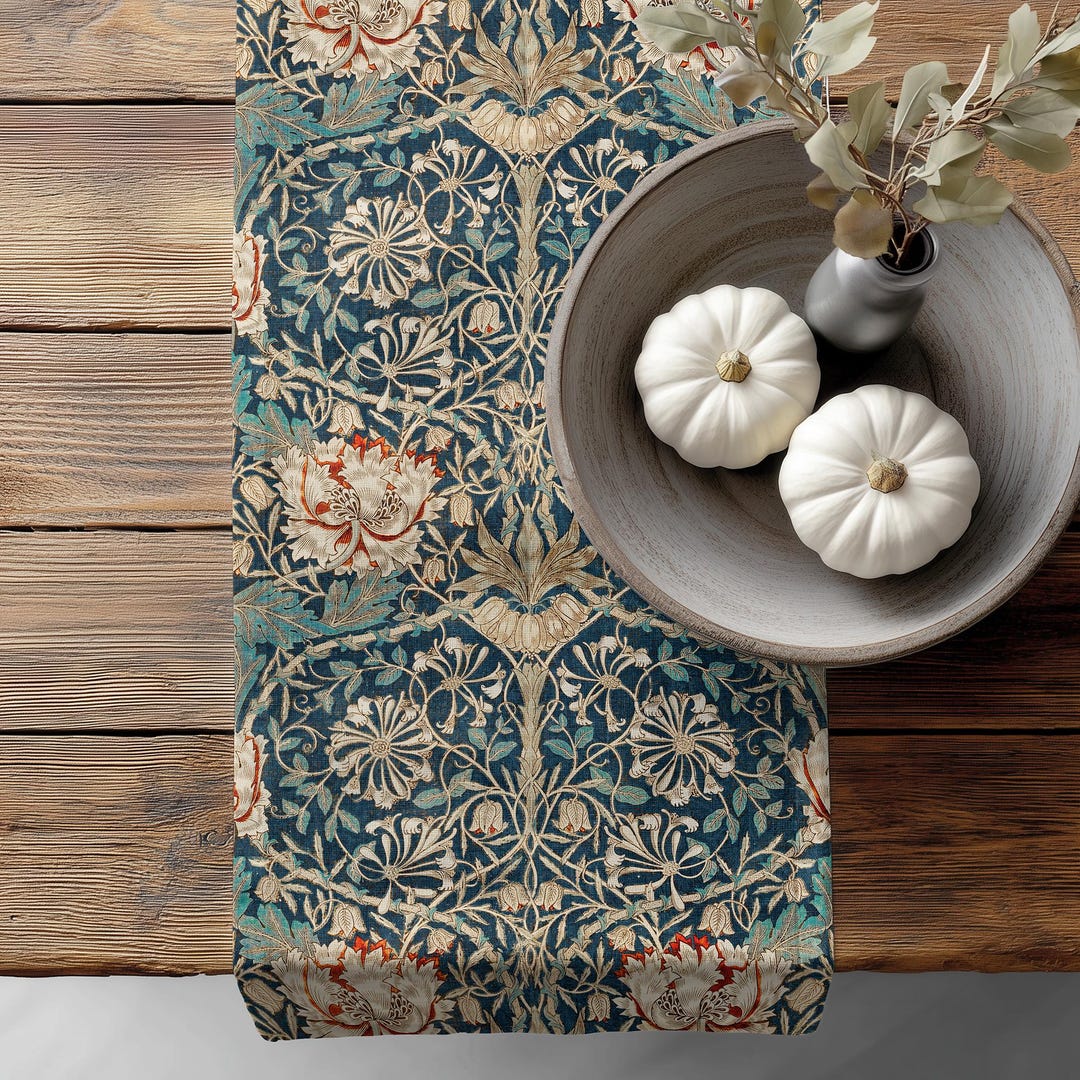 William Morris Table Runner HONEYSUCKLE - Vintage Blue Green ...