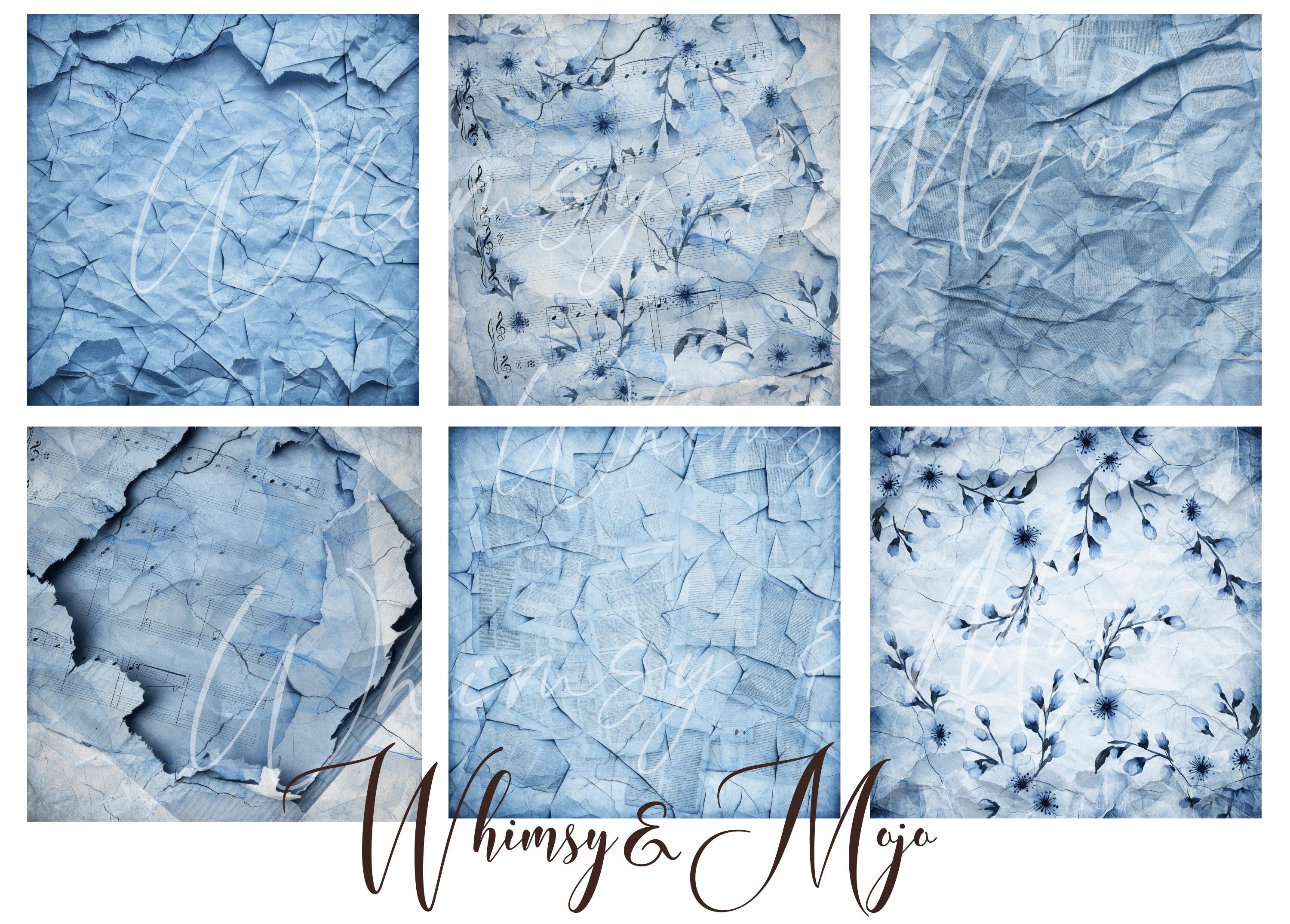 Distressed Paper Textures in Denim Blue Printable Junk Journal Pages ...