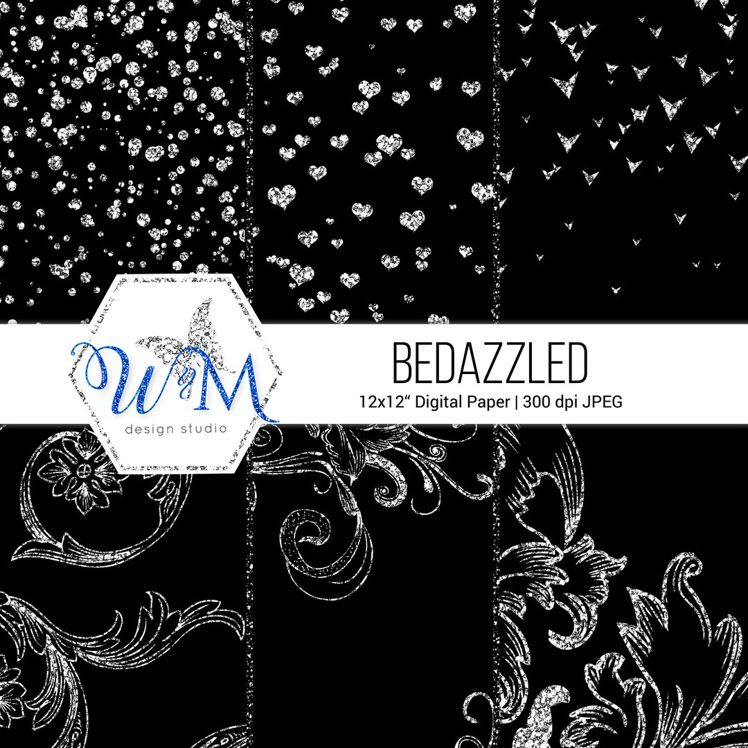 Black and Silver Digital Paper, Silver Glitter Confetti Paper, Silver ...