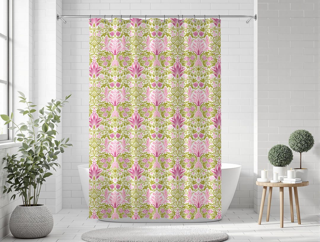 William Morris Shower Curtain Snakehead in Pink + Chartreuse, Morris ...