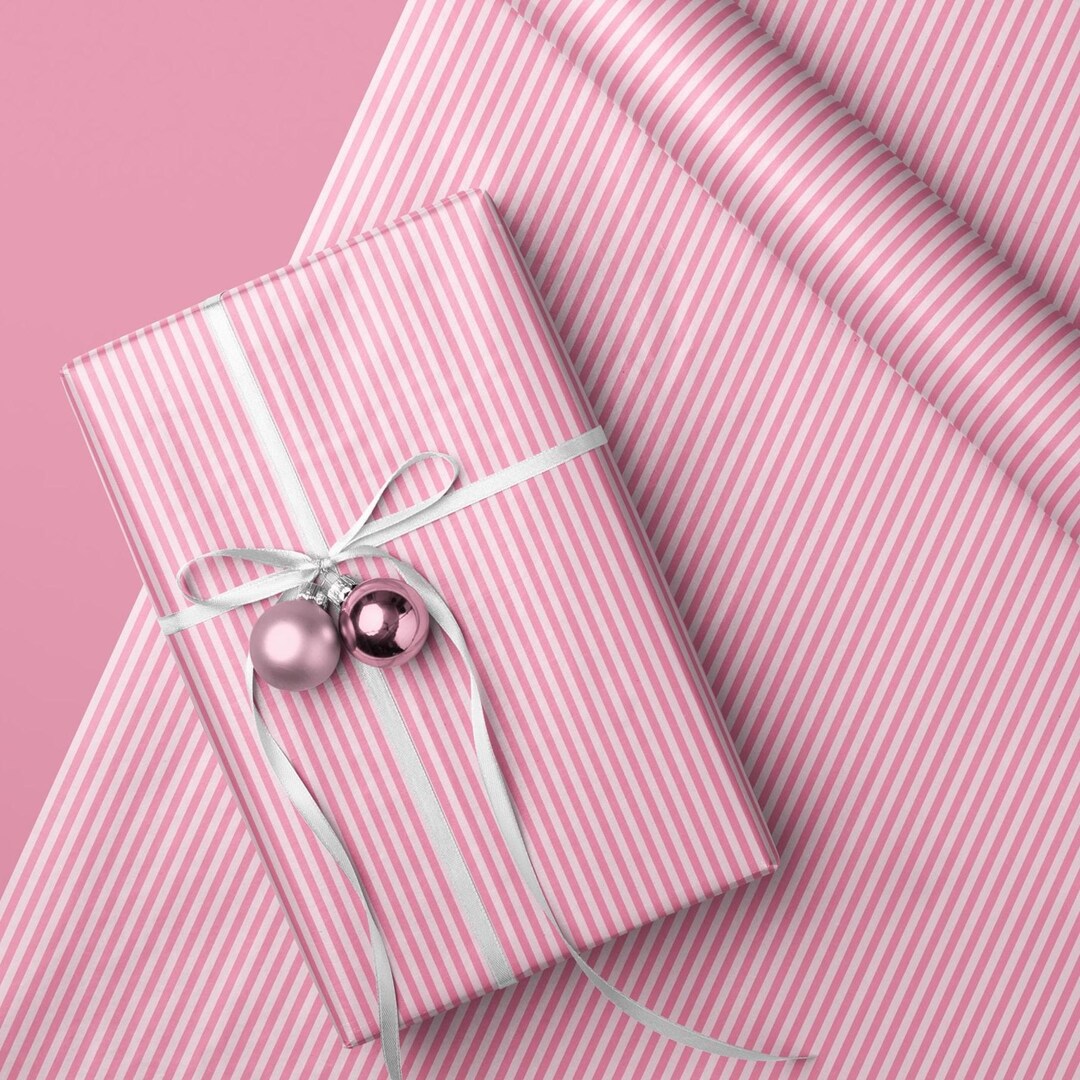 Pink Stripe Gift Wrap, Skinny Striped Wrapping Paper - Etsy