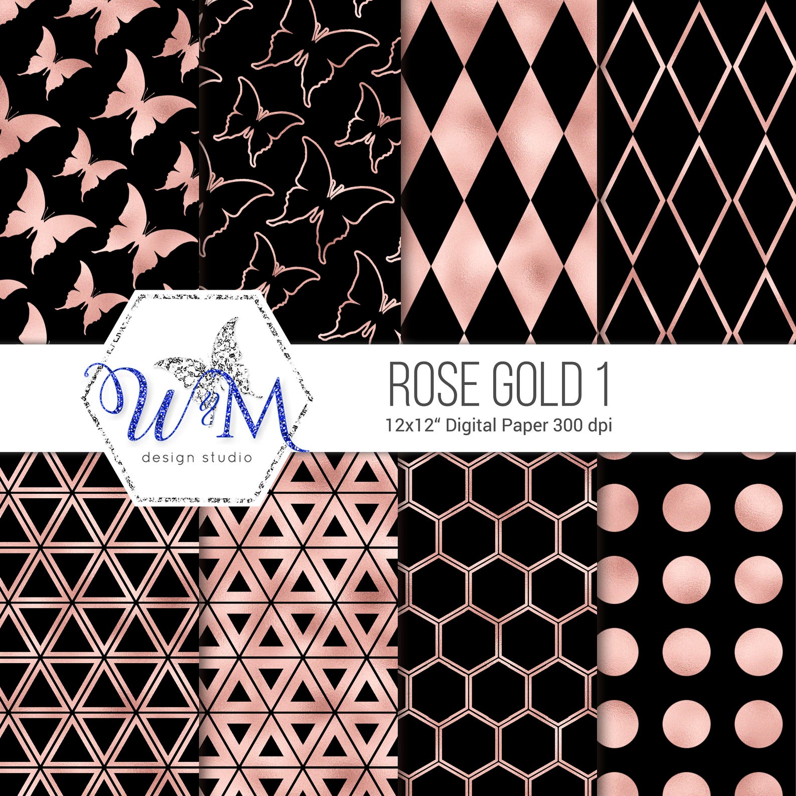 Rose Gold Digital Paper 12 X 12" Rose Gold Foil Paper, Rose Gold ...