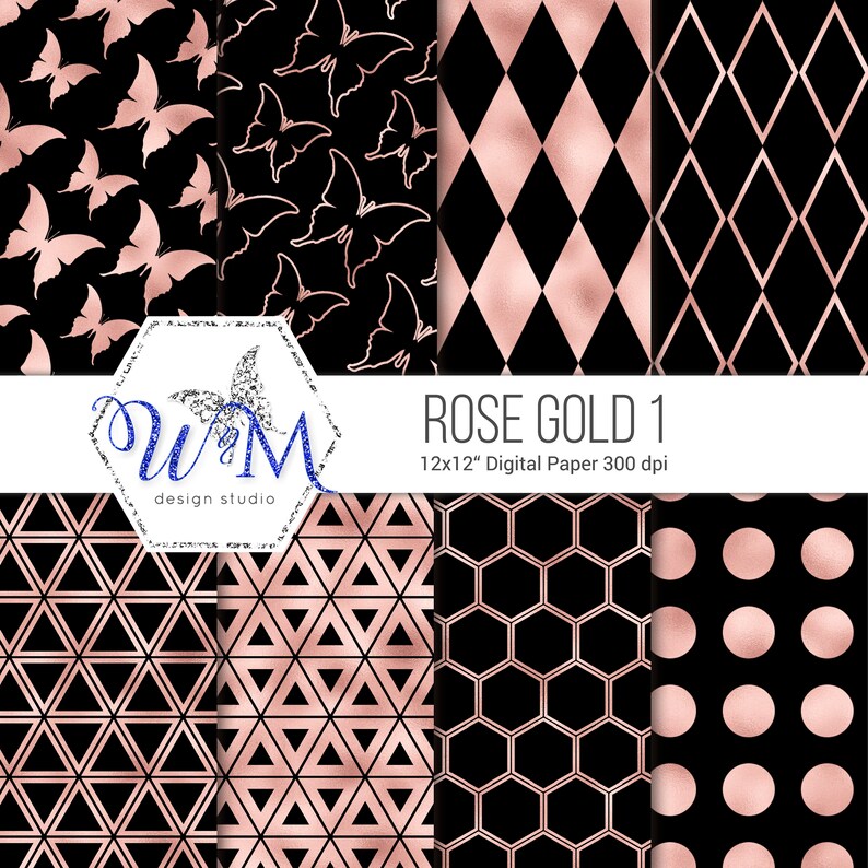 Rose Gold Digital Paper 12 X 12" Rose Gold Foil Paper, Rose Gold ...