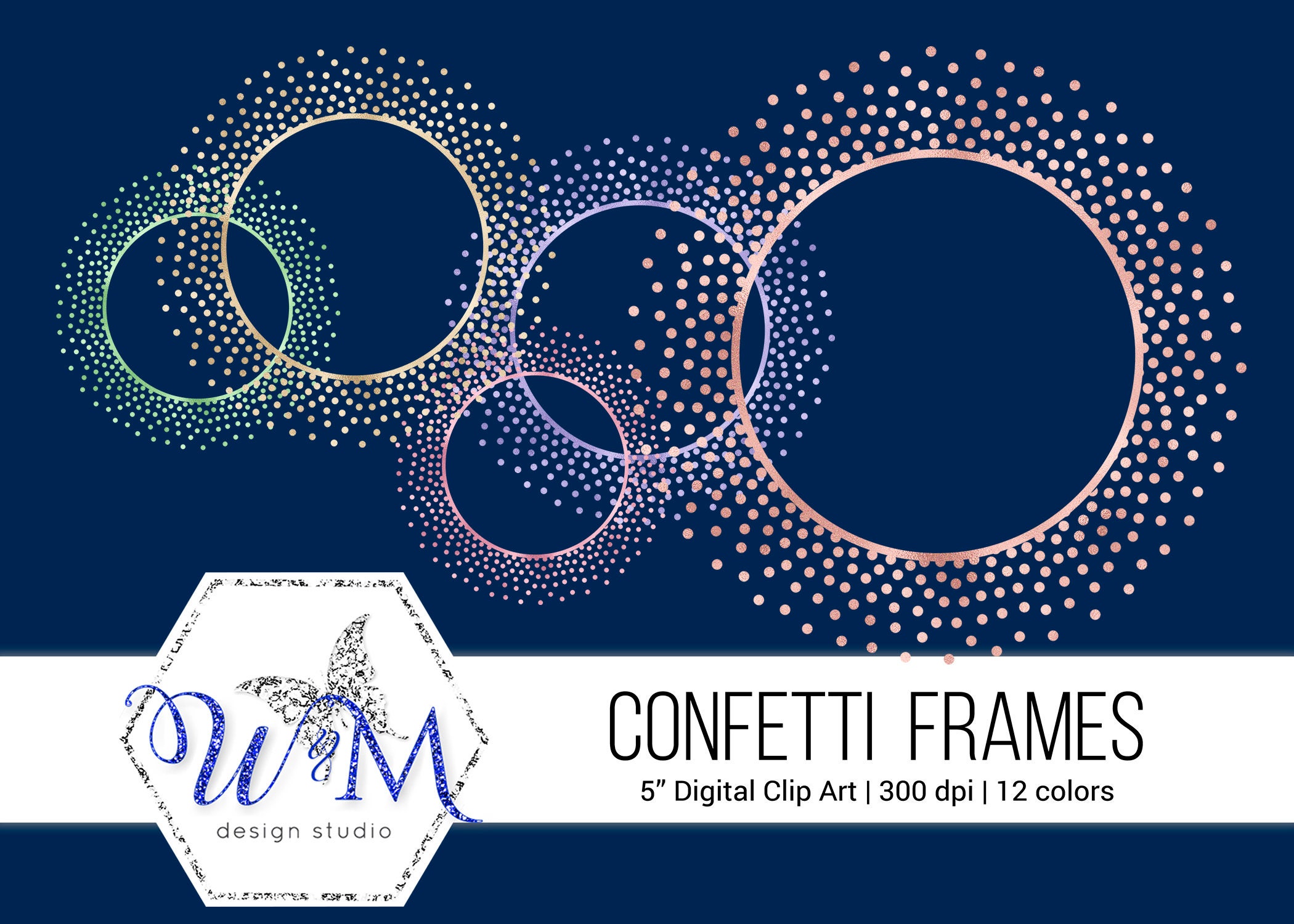 Foil Confetti Frames Clipart Pastel Digital Foil Frames - Etsy