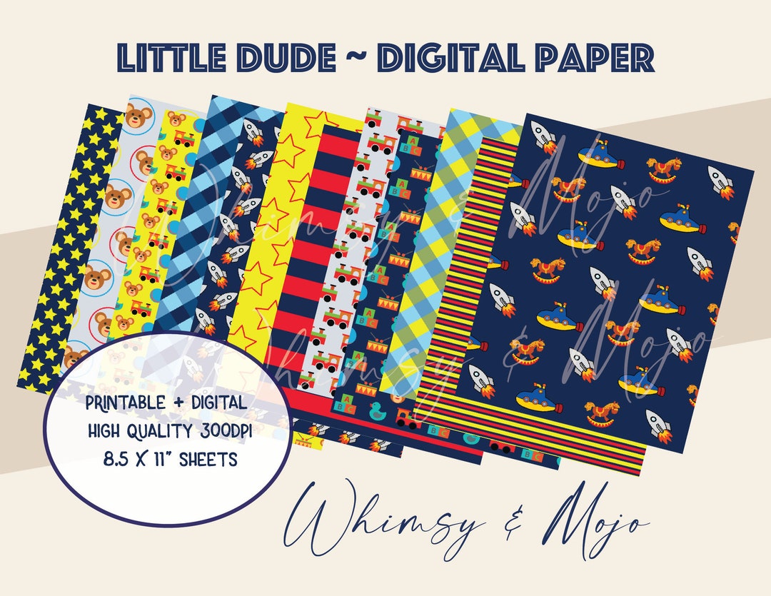 Little Dude Boy Themed Digital and Printable Paper 8.5x11" Junk Journal ...
