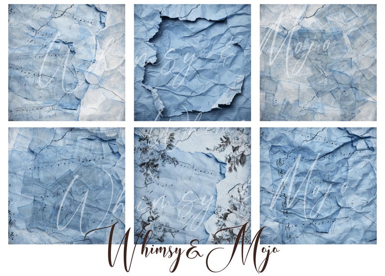 Distressed Paper Textures in Denim Blue Printable Junk Journal Pages ...