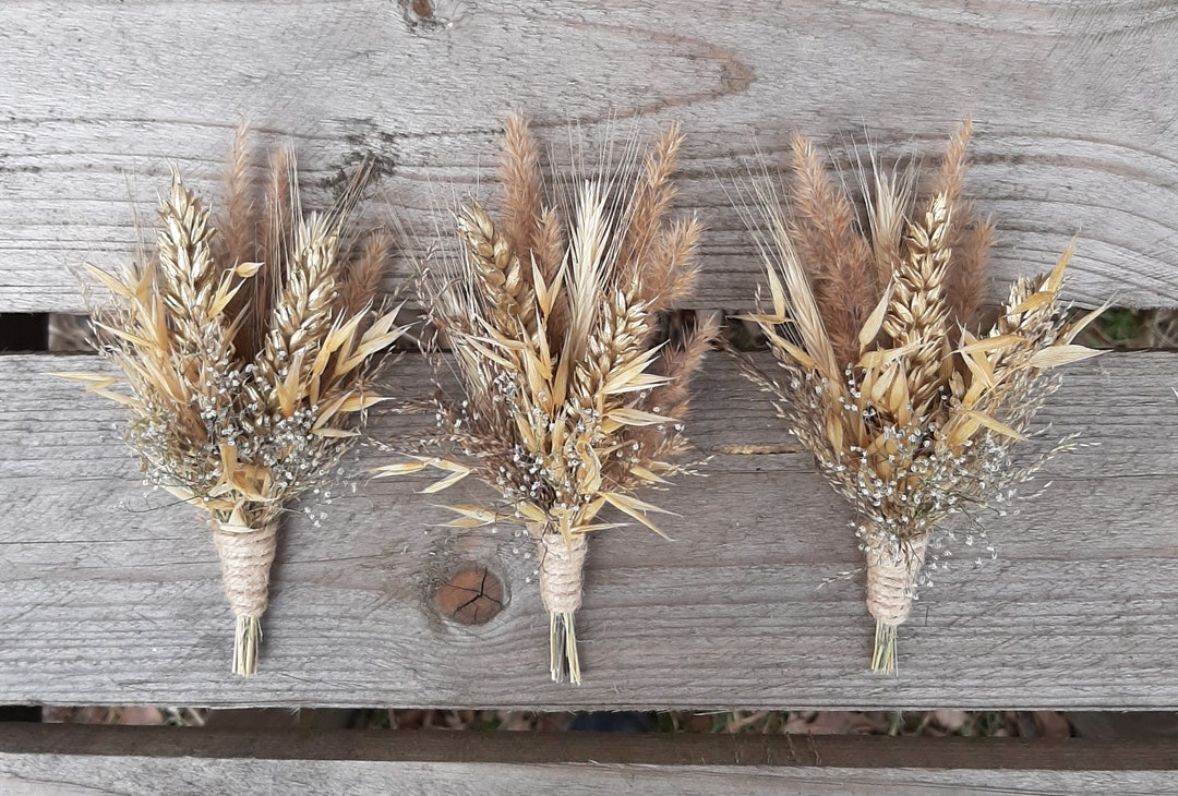 Natural Golden Wheats Boutonnieres Dried Rustic Bachelors Buttonholes Wedding Men Fall Autumn ...