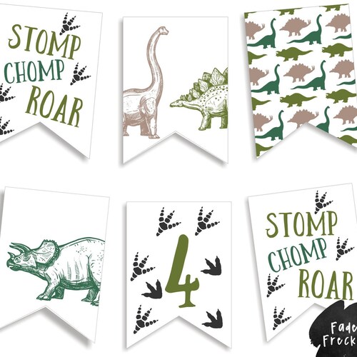 Dinosaur Banner Birthday Party Bunting Instant Digital - Etsy