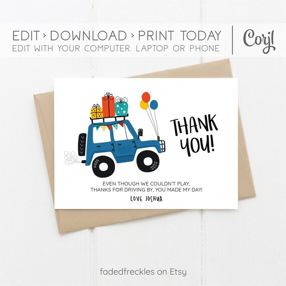 Drive by Thank You Card Drive by Parade Drive by Birthday | Etsy