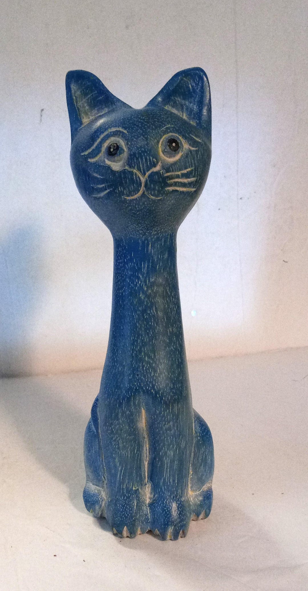 Mid-century Blue Pottery Cat Statue - Etsy