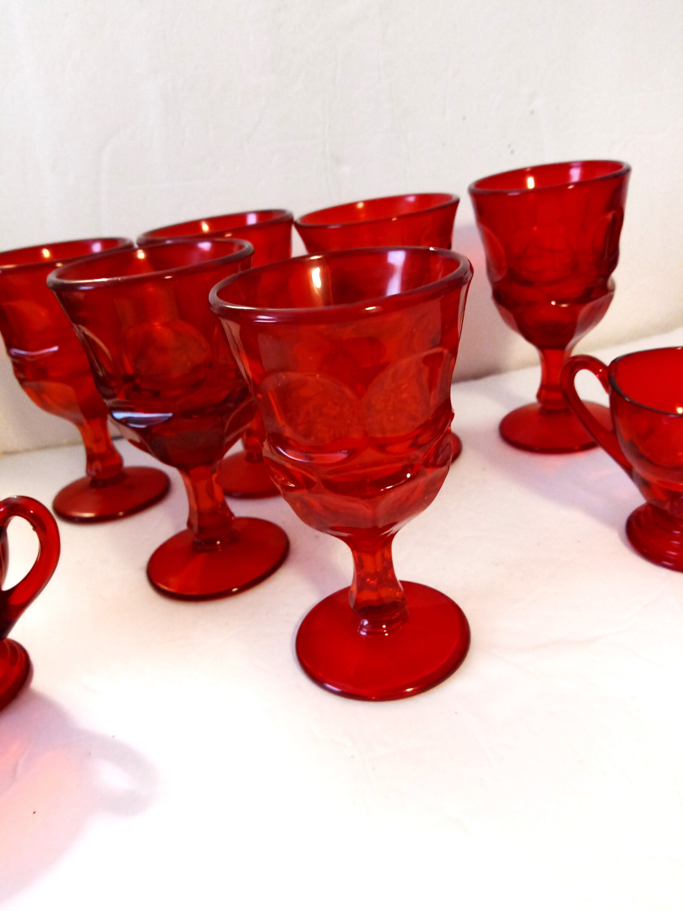 6 Fostoria Argus Ruby Stem Glasses / Martinsville Ruby Red Creamer and ...