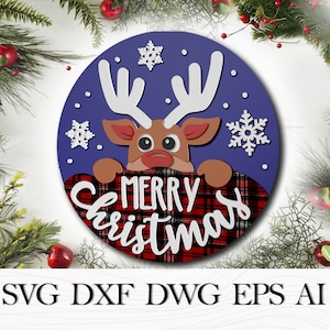 Merry Christmas Digital Cut File, Layered Design With Deer, Christmas ...