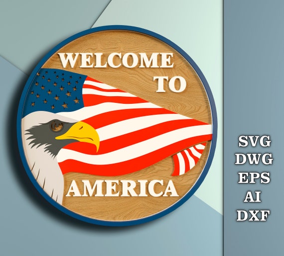 Welcome to America Svg Patriotic Round Sign Door Hanger | Etsy