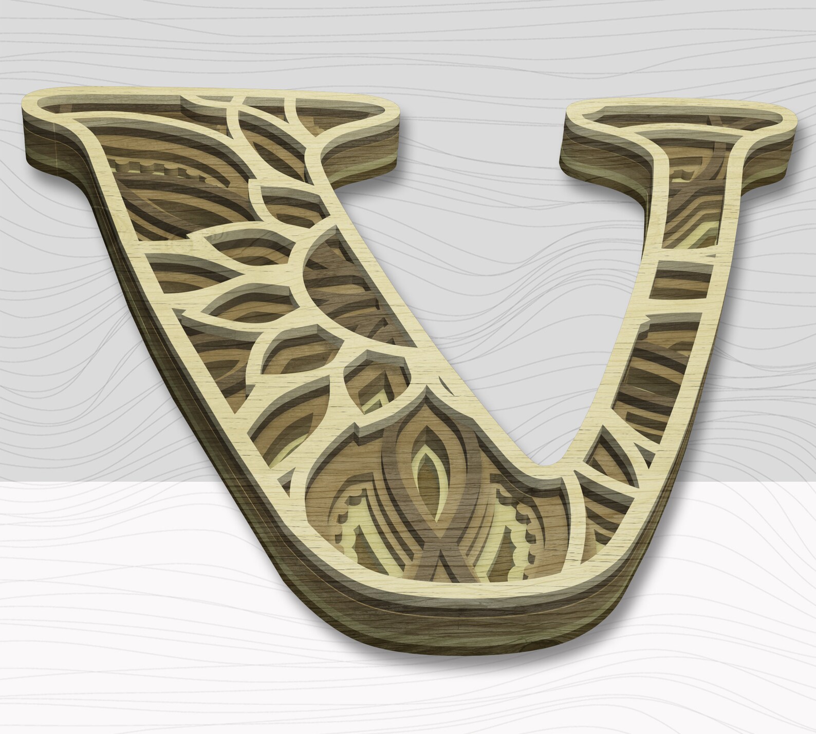 Layered Letter V, SVG Alphabet, 3D Letters, Multilayer Mandala Letter V ...