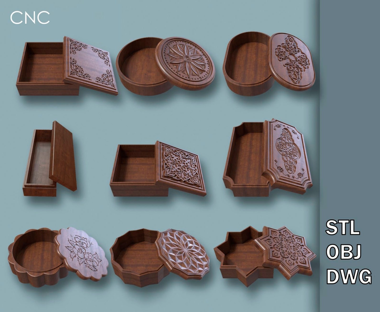 Jewelry Box Set, Jewelry Storage Box STL, Wooden Box Plans for CNC ...