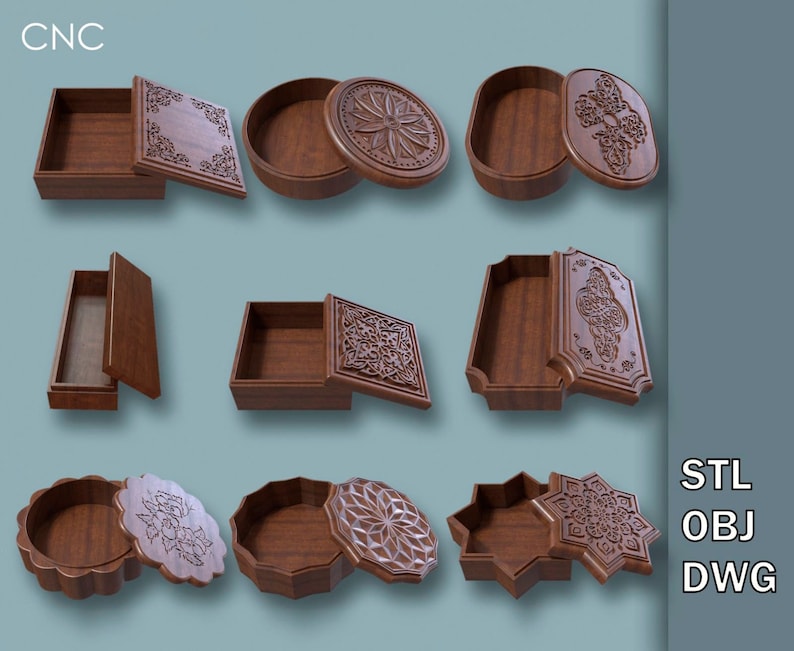 Jewelry Box Set, Jewelry Storage Box STL, Wooden Box Plans for CNC ...