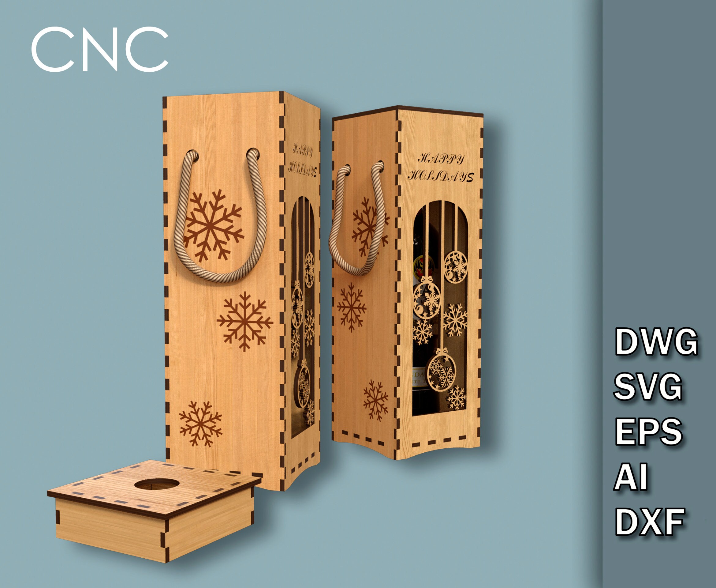 Christmas Box for Wine Bottles, Ceremony Wine Bottle Box, CNC Laser ...