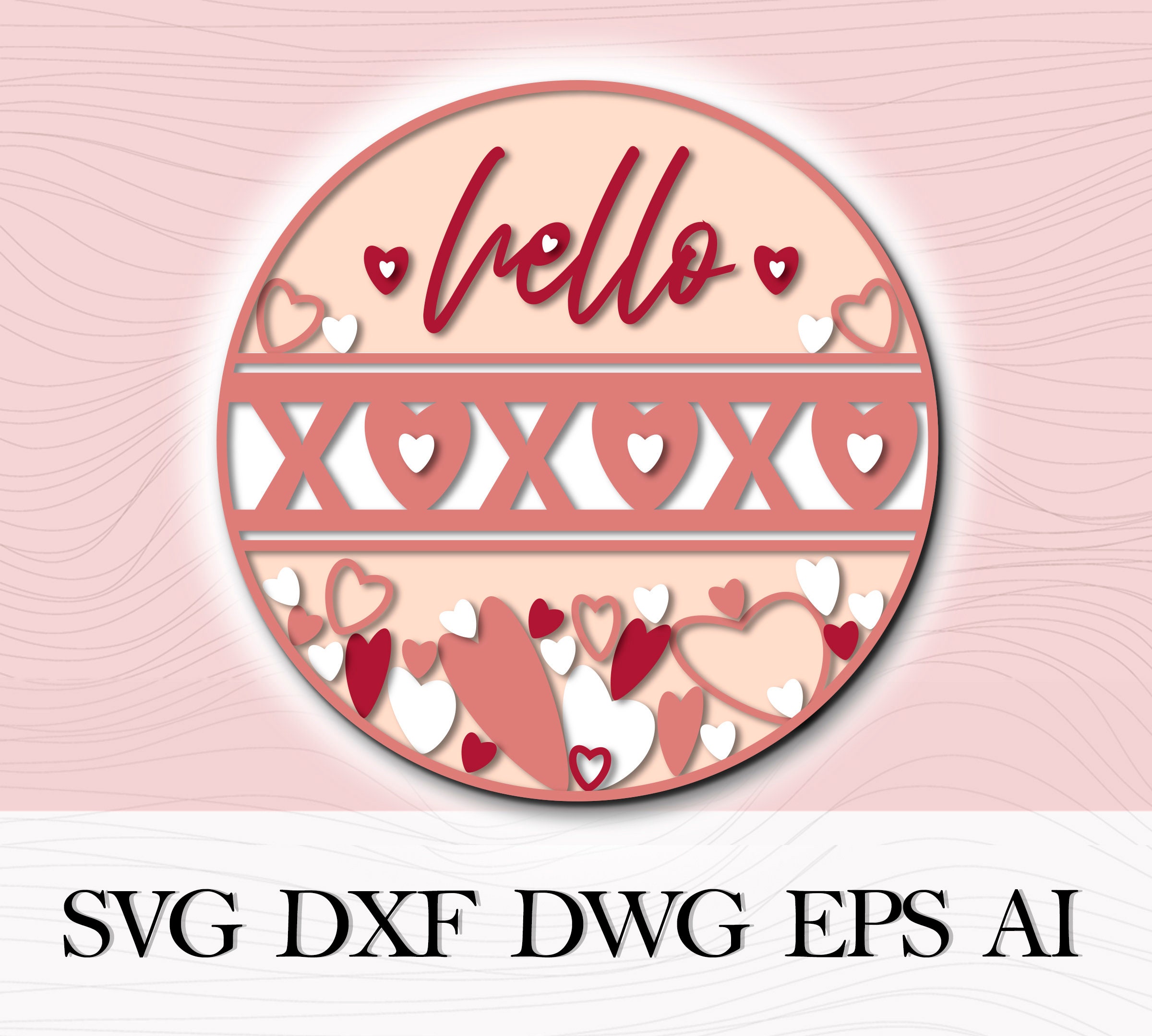 Round Sign HELLO ХОХО, Hugs and Kisses Svg, Valentine Door Round SVG ...