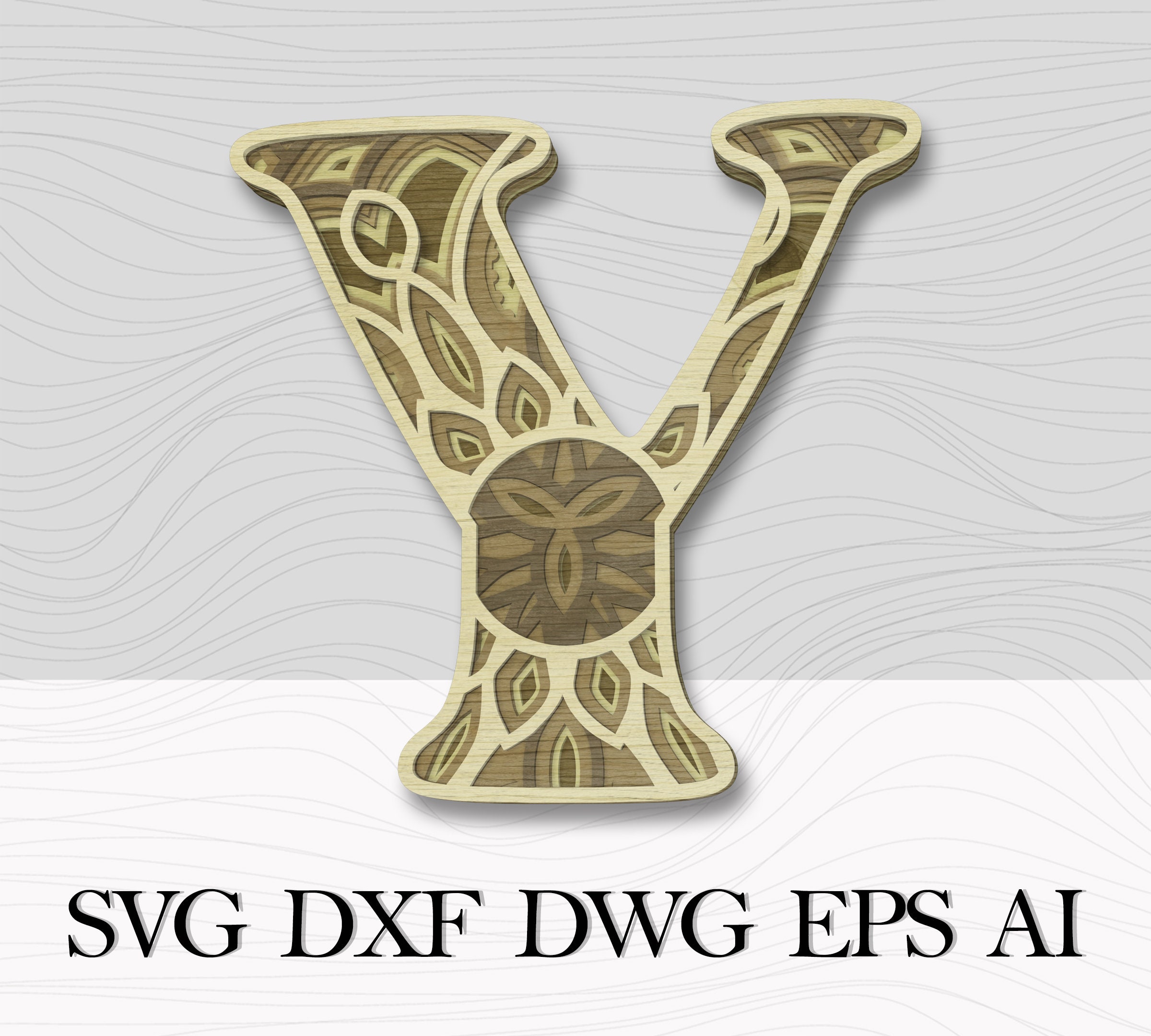 Layered Letter Y, SVG Alphabet, 3D Letters, Multilayer Mandala Letter Y ...