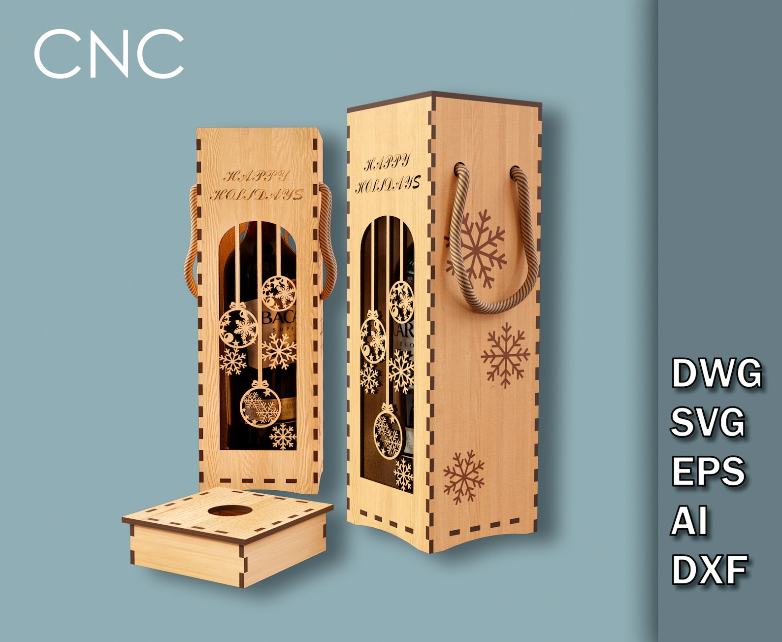 Christmas Box for Wine Bottles, Ceremony Wine Bottle Box, CNC Laser ...