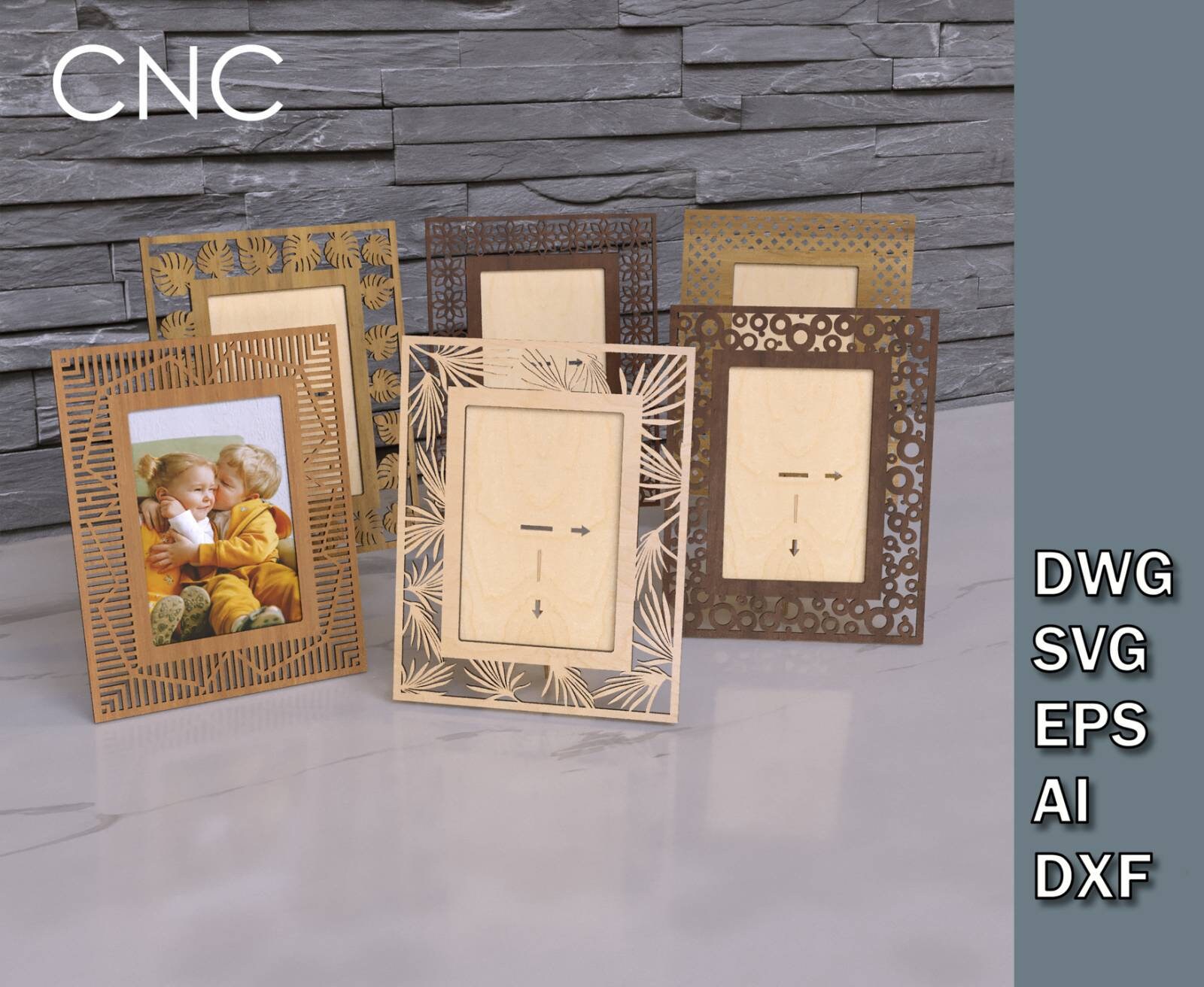 Photo Frames Set 6 Styles, Indoor Decor, Laser Cut Files, Dwg, Svg, Eps ...