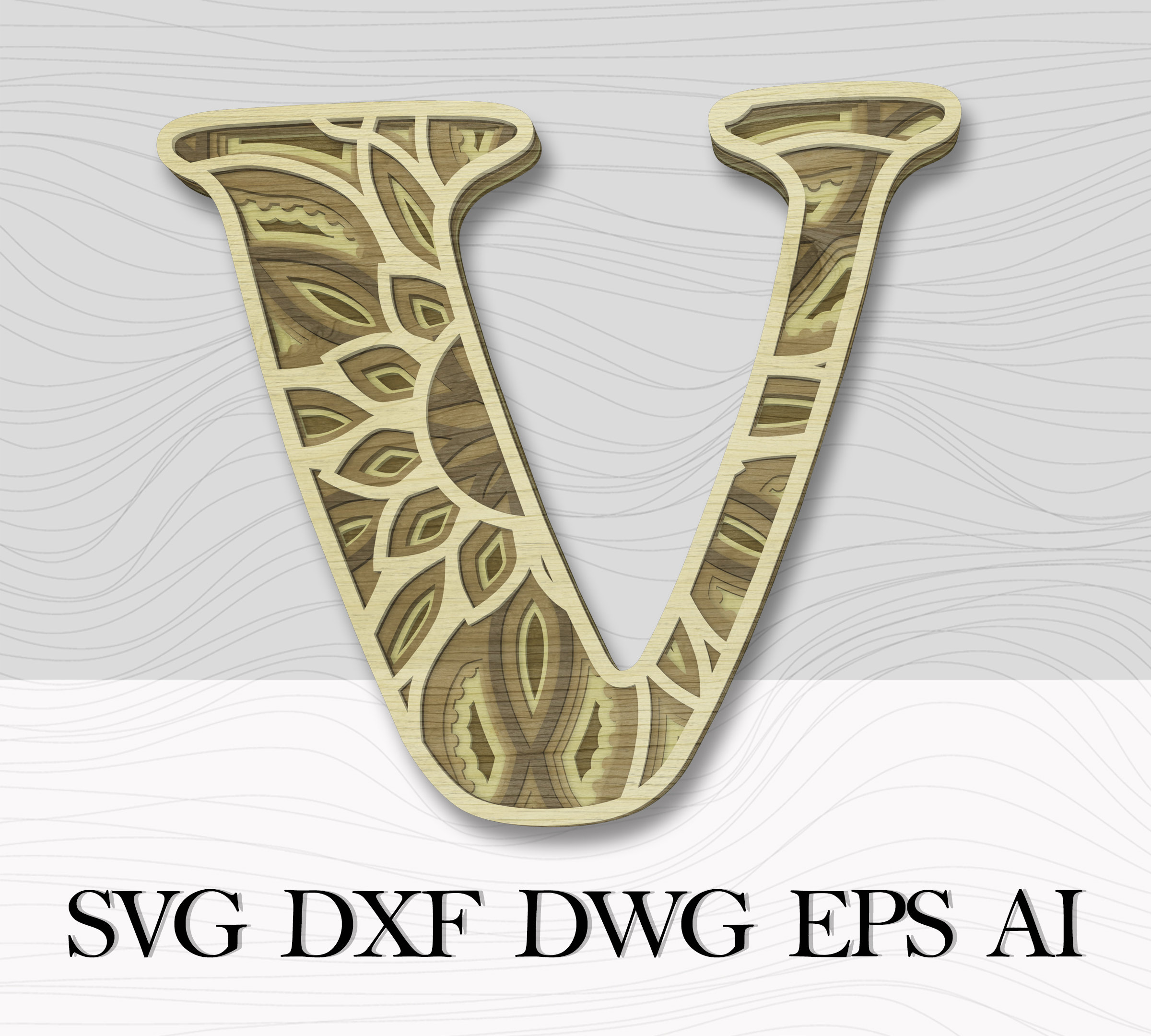 Layered Letter V, SVG Alphabet, 3D Letters, Multilayer Mandala Letter V ...