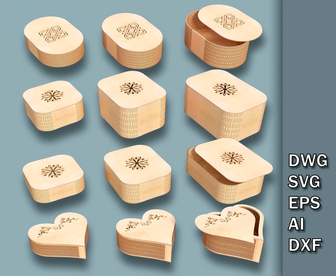 Living Hinge Box, Flexible Vector Files for Laser Cutting, 12 Boxes ...