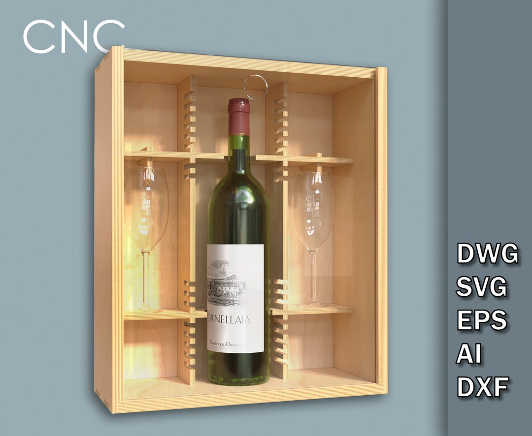 Gift Box for a Bottle of Wine and Glasses, Wooden Wine Box, Laser Cut ...