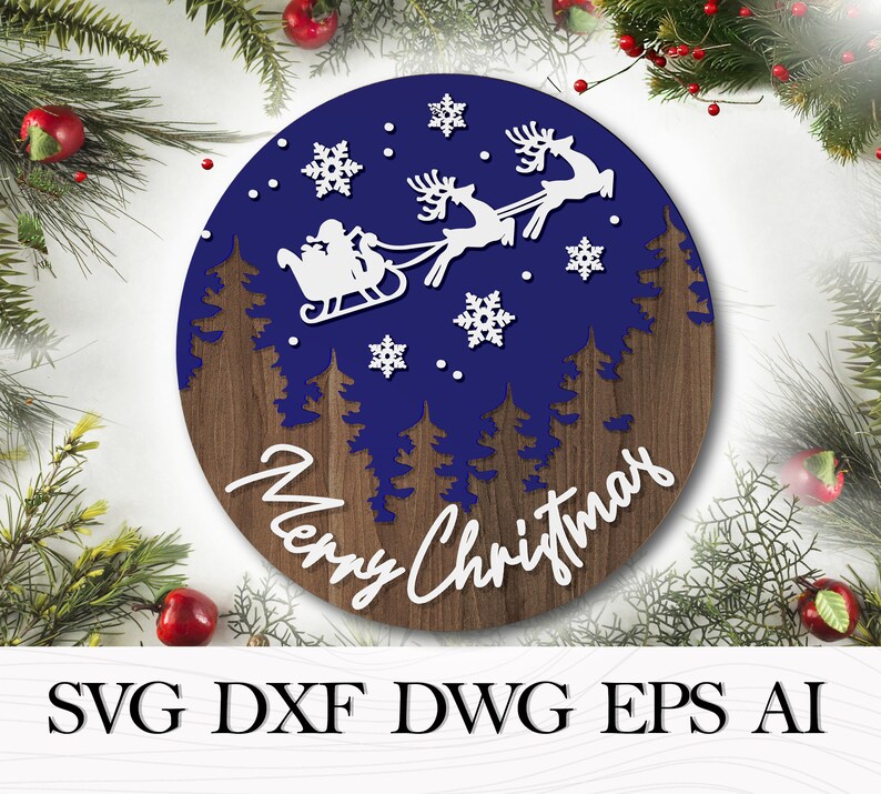 Merry Christmas Digital Cut File Design With Santa's | Etsy