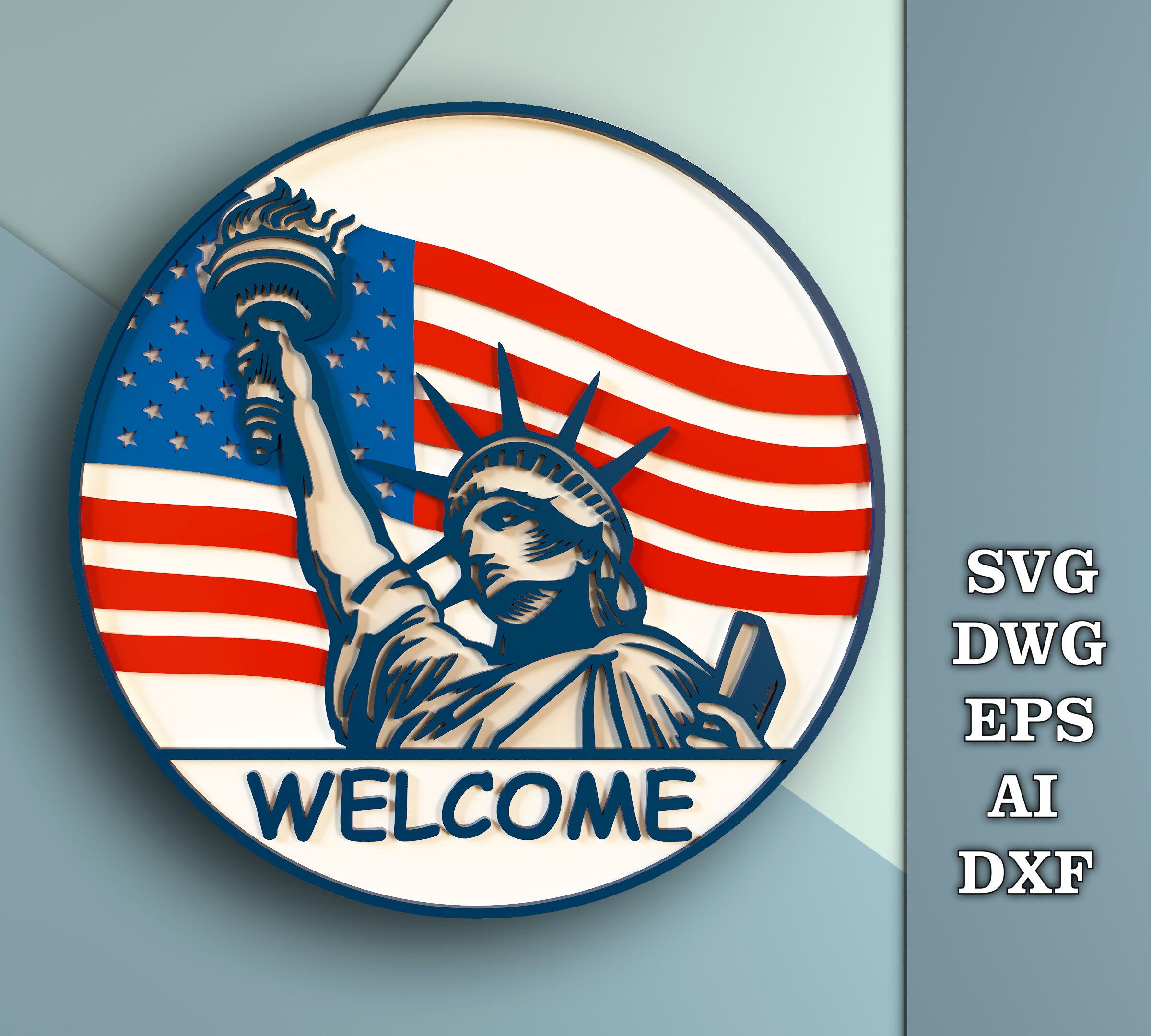 Door Sign Welcome SVG, Welcome Round Sign for Independence Day, Welcome ...