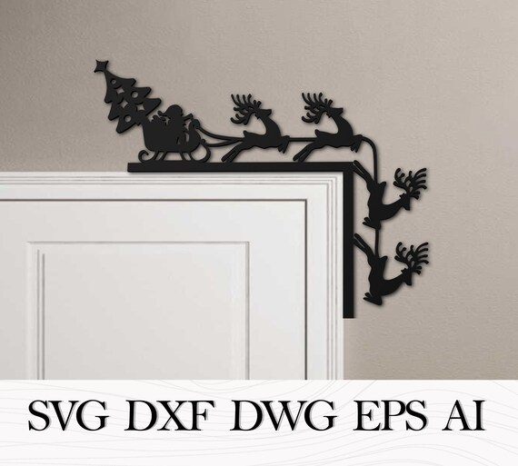 Christmas Door Corner Design With Santa Sleigh and Reindeer | Etsy