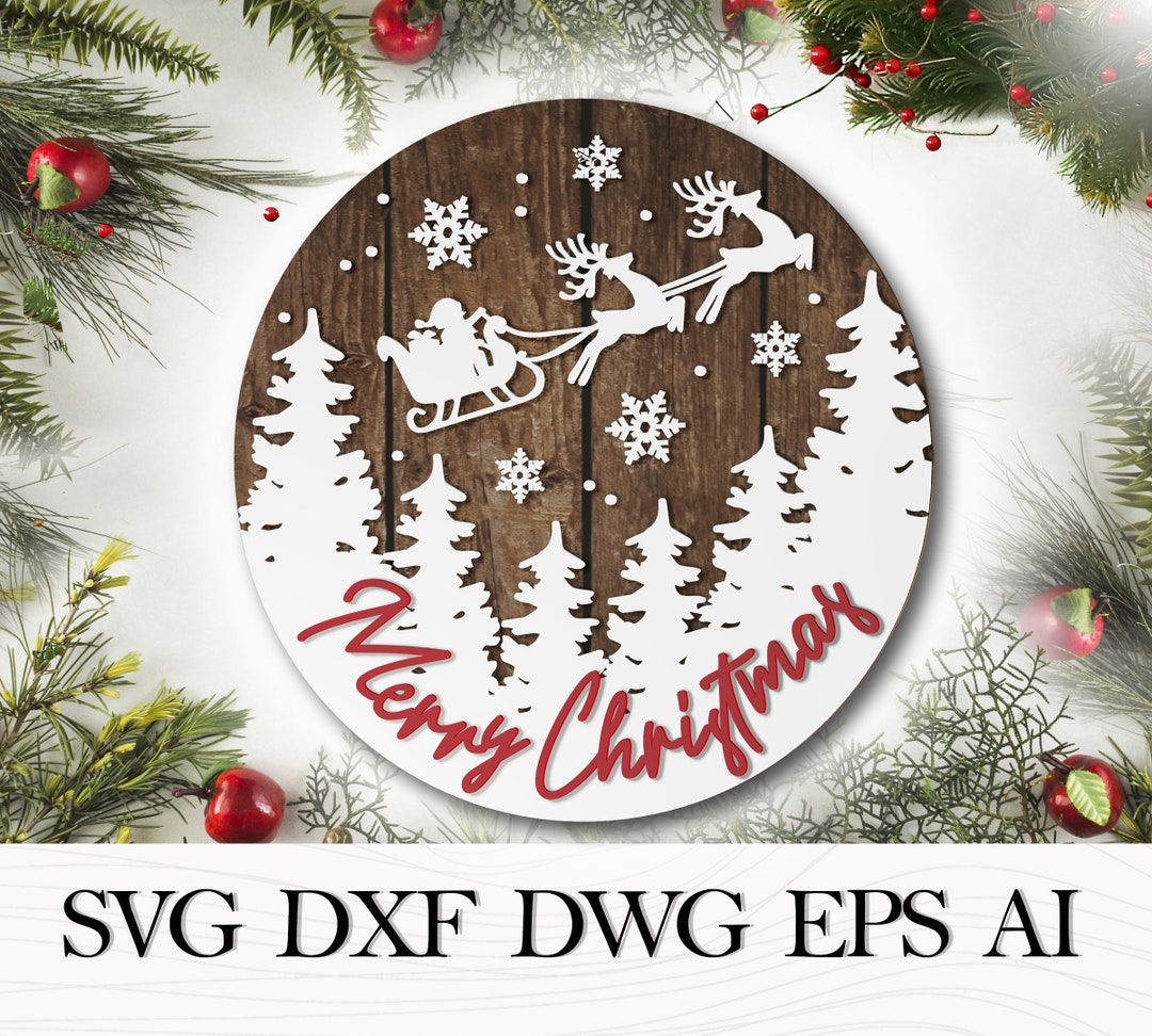 Merry Christmas Digital Cut File Design With Santa's - Etsy
