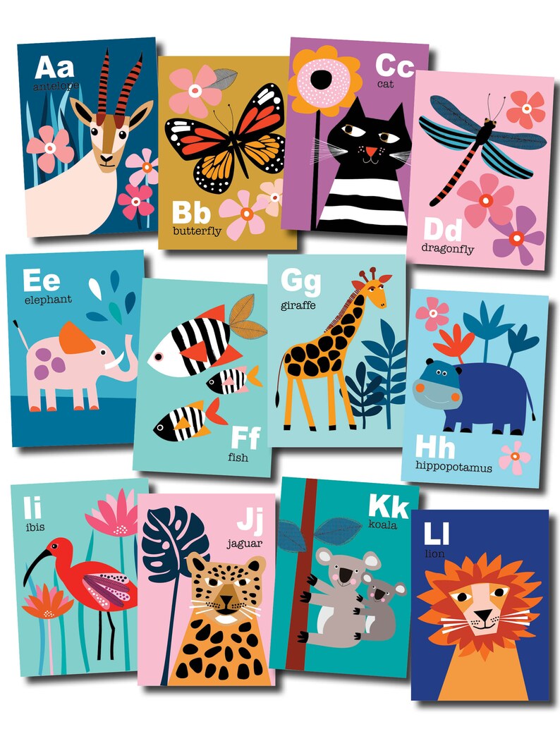 Animal Alphabet Flash Cards ABC cards Kids Wall Art | Etsy