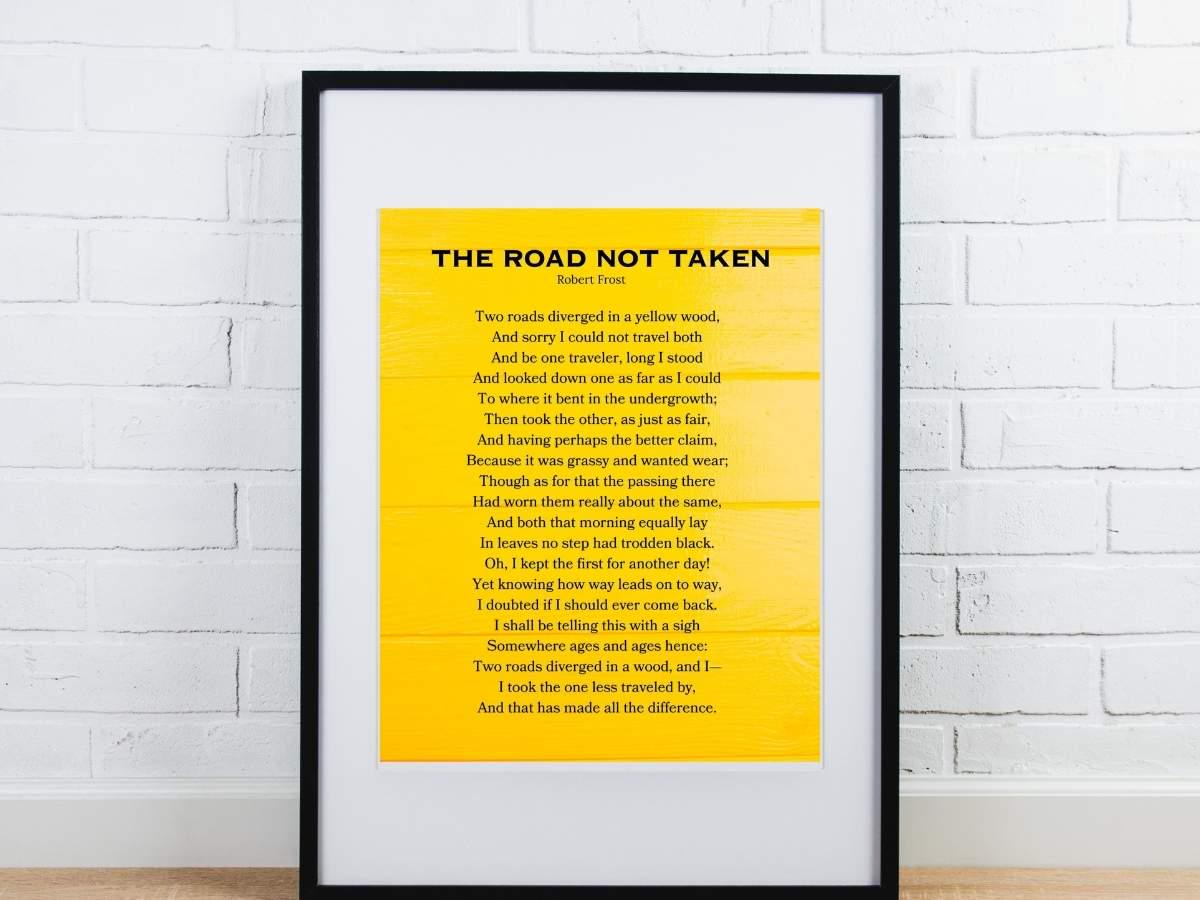 The Road Not Taken Poem Print – Robert Frost Wall Art – Yellow ...